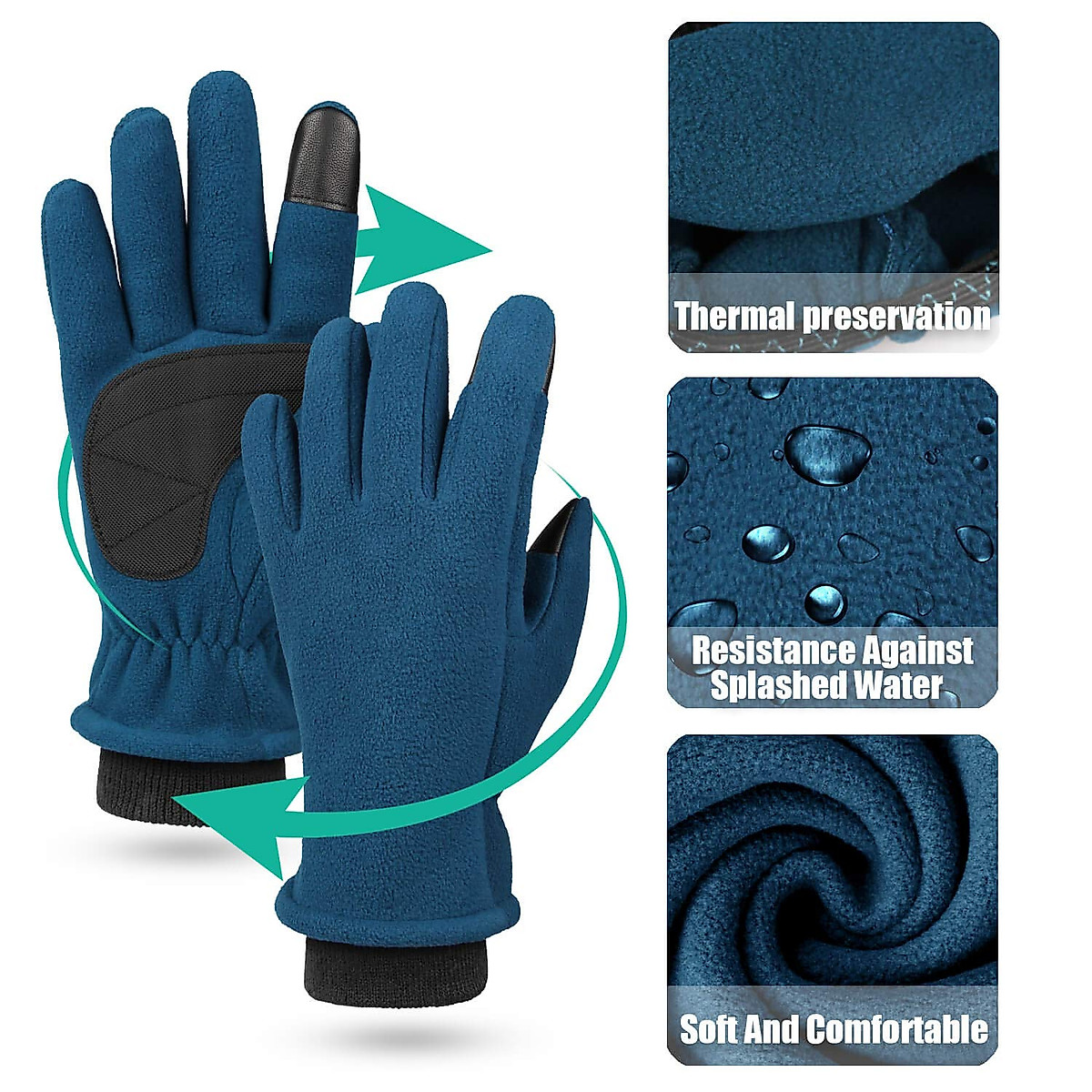 OZERO Winter Waterproof Gloves for Men: Women Gloves for Running Touchscreen - L Size & Blue