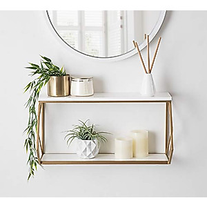 Kate and Laurel Brost Glam Wall Shelf, 22 x 8 x 10.25, White and Gold, Modern Geometric Floating Shelves for Wall