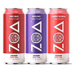 ZOA Sugar Free Energy Drink Bundle - Frosted Grape, Cherry Limeade, Strawberry Watermelon (36 Pack) - Healthy Energy Drinks with Vitamins, Amino Acids, Camu Camu, Electrolytes & Caffeine