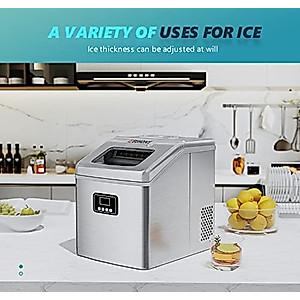 EUHOMY Countertop Ice Maker Machine, 40Lbs/24H Auto Self-Cleaning, 24 Pcs Ice/13 Mins, Portable Compact Ice Maker with Ice Scoop & Basket, Perfect for Home/Kitchen/Office/Bar(Silver)