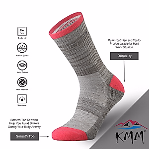 KMM Women's Merino Wool Cushion Crew Socks for Ladies Outdoor Hiking Hike Trail Casual Stylish Colorful Light Dry Soft comfy(Color10 L)