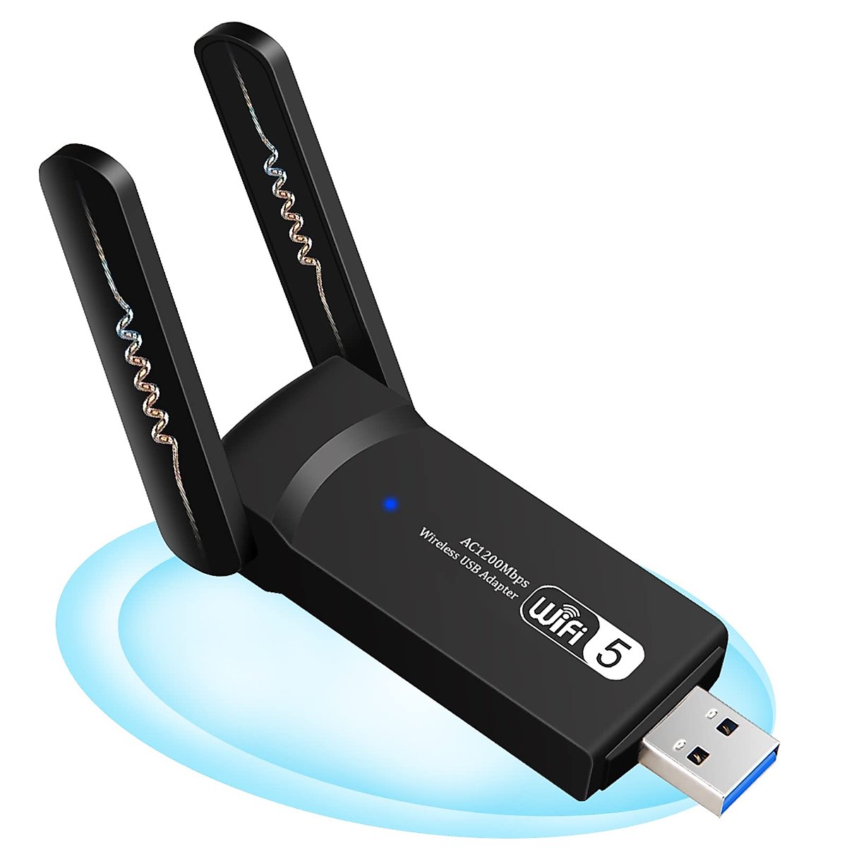 WiFi Adapter, 1200Mbps Dual Band 5G/2.4G Wireless Network Adapter, USB 3.0 MU-MIMO WiFi Dongle with High Gain Antennas for Desktop PC, Supports Windows/Mac OS X