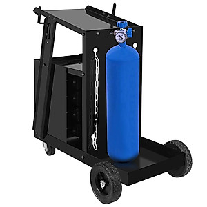 4 Drawer Cabinet Welding Cart, Mig Tig Arc Welder Cart Plasma Cutter Tank Storage Heavy Duty Rolling Workshop Organizer with 2 Safety Chains