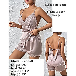 Avidlove Women Sleepwear Satin Pajamas Set Lace Camisole Shorts Nightwear (L, Champagne)