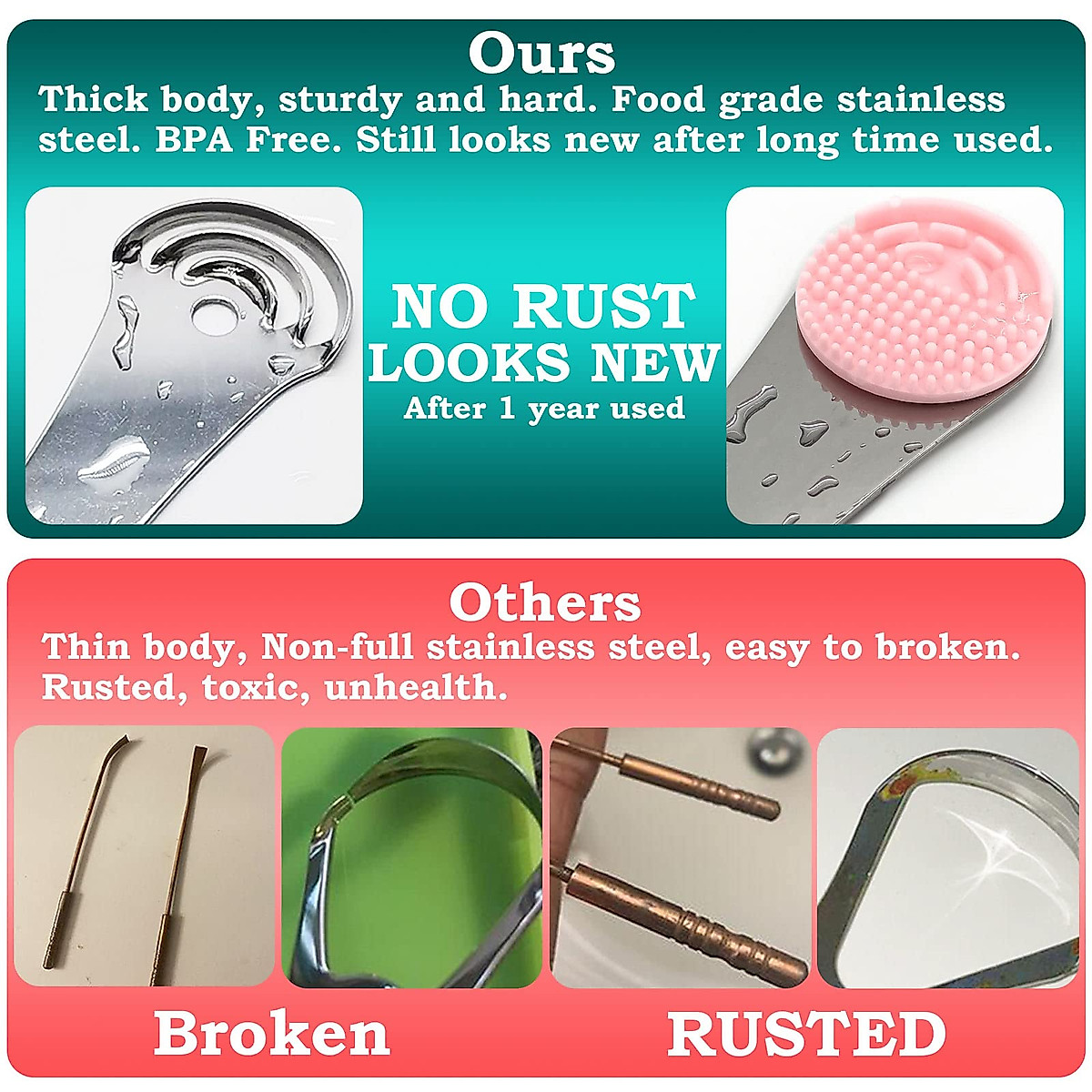 Moosec Tongue Scraper Cleaner, Bad Breath Treament&Get Rid of White Tongue, 100% BPA Free Medical Grade Stainless Steel Tongue Scrubber for Oral Care Dentist Recommendation