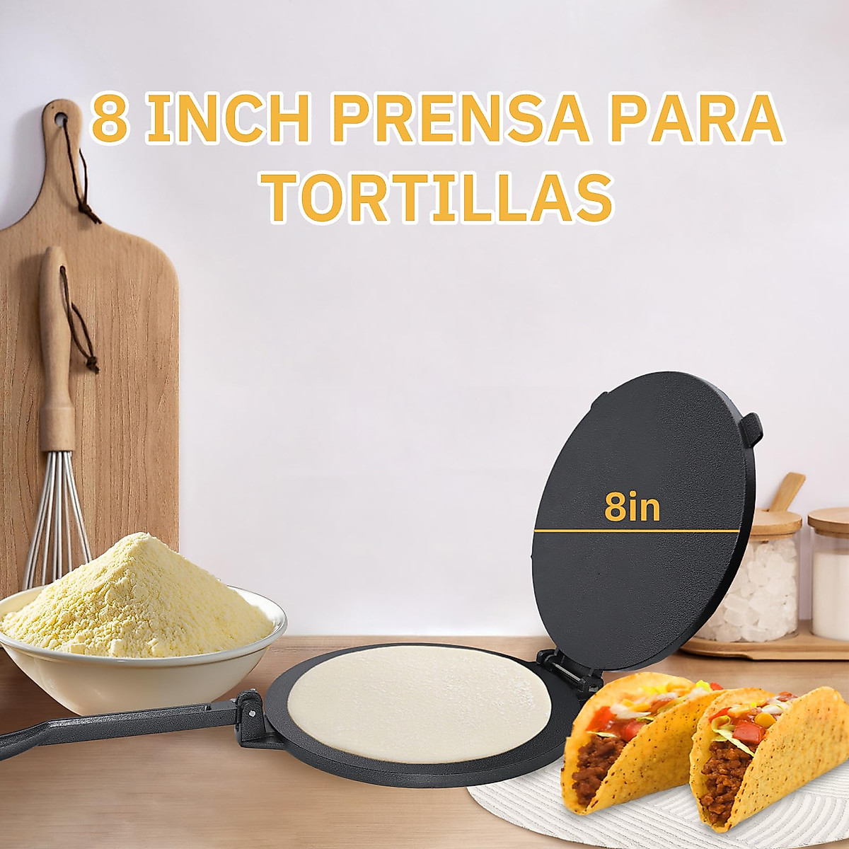 Prensa Para Tortillas De Harina 8 Inch Tortilleras Mexicanas Para Hacer Corn Tortilla, Flour Roti, Chapati, Taco and Quesadilla Press Maker Aluminum Alloy Maquina | Aplastador Manual