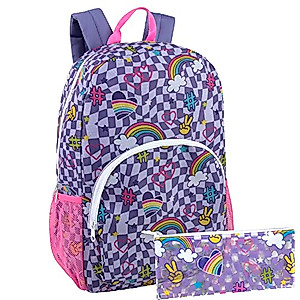 Trail maker 17 Inch Backpack with Side Pockets Backpack and Pencil Case Set for Women (Vintage Vibe Emojis)