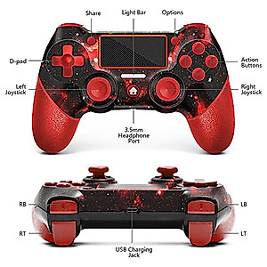 AceGamer Wireless Game Controller for PS4, Custom Red Universe Design with Anti-Slip Grip,Compatible with PS4/Slim/Pro/PC with Double Vibration/6-Axis Motion Sensor/Audio Function