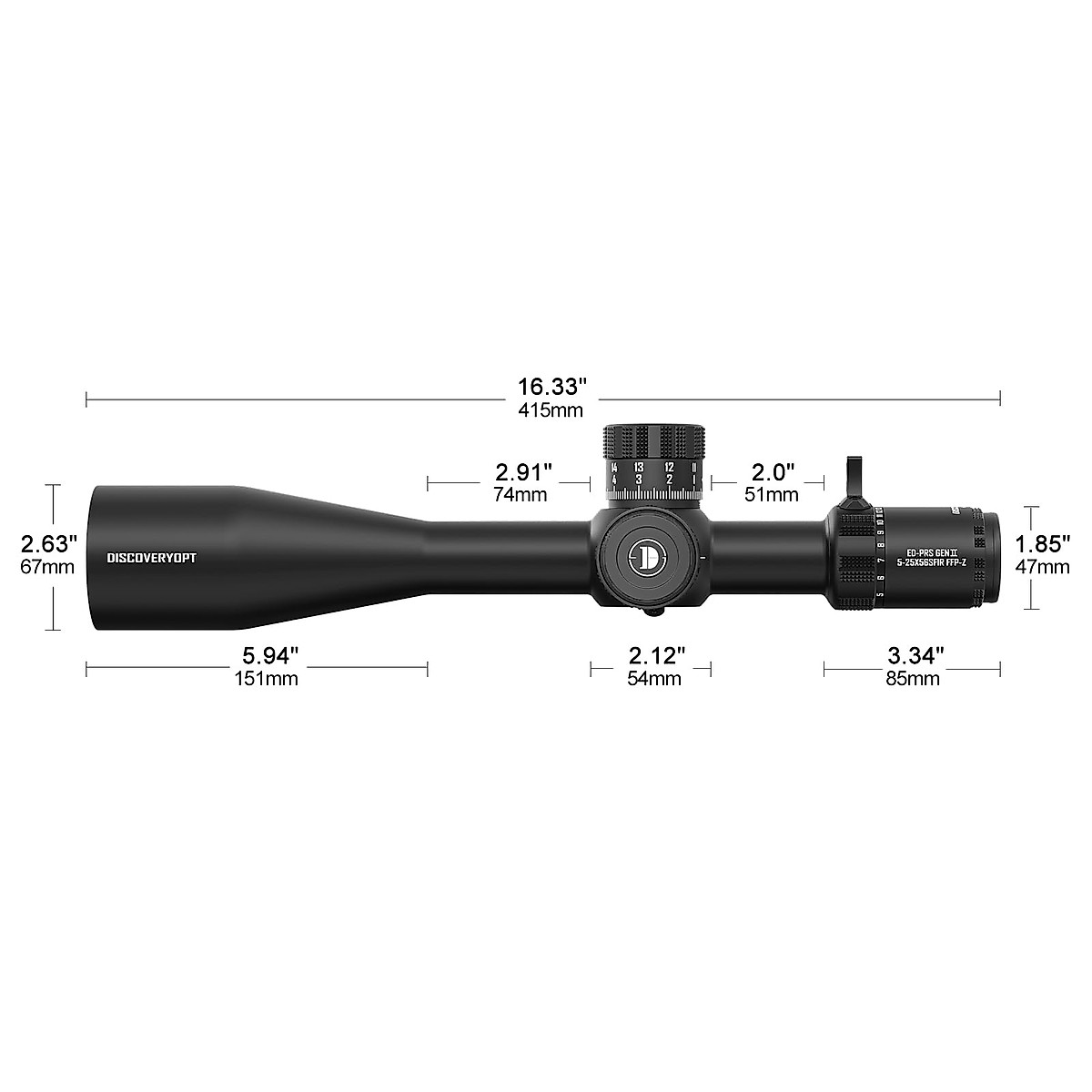 DISCOVERYOPT Optics ED GEN-II 5-25x56mm PRS Rifle Scope FFP 0.1 MRAD Illuminated Reticle with Zero Stop 34mm Tube