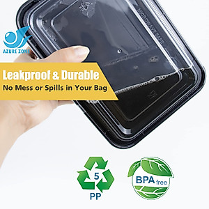 Azure Zone, 32 oz, 50-Pack Rectangular Meal Prep Food Container with Lid - One Compartment Bento Box - Stackable - Freezer/Microwave/Dishwasher Safe - Reusable Storage - Portable - BPA Free
