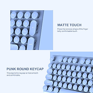 Wireless Keyboard and Mouse Combo, Retro Typewriter Keyboard Wireless 104 Keys Full Size with Silent Round Keycaps, Bluetooth 5.1 & 2.4G Wireless Dual Mode Rechargeable Compatible PC/Laptop/Mac (Blue)