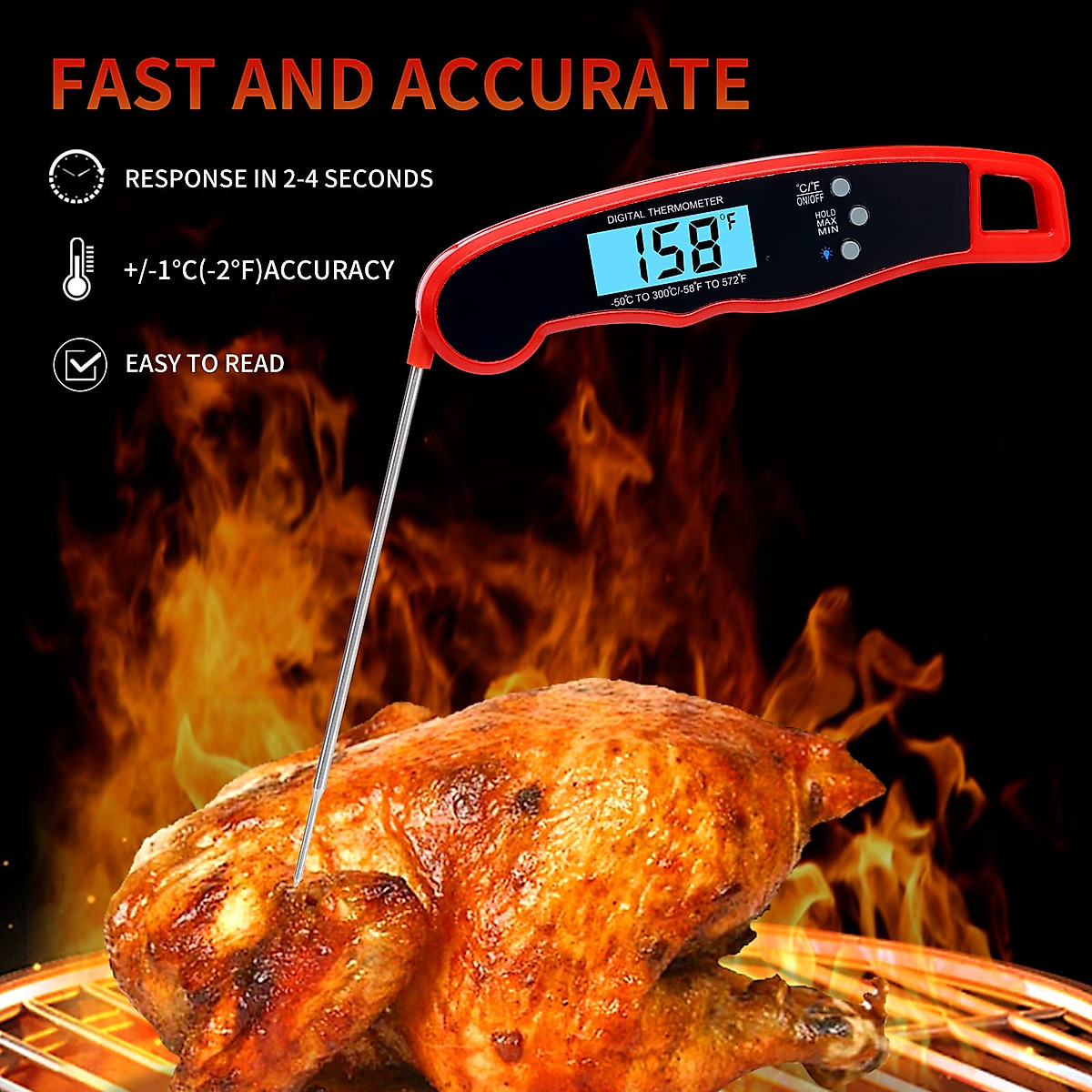 YLMIJFE Meat Thermometer,Meat Thermometer Digital,Waterproof and Backlight Instant Read Meat Thermometer for Grill and Cooking.Digital Food Probe for Kitchen, Outdoor Grilling and BBQ!