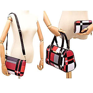 YOUNXSL 6-PC Women PU Handbag+Shoulder Bag+Crossbody Bag+Purse+Clutch+Key Bag Fashion Satchel Tote Top-Handle Bag Black