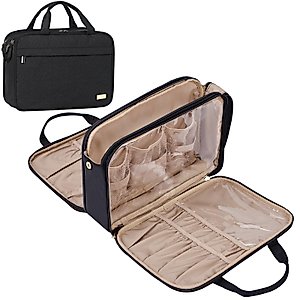 NISHEL Travel Makeup Bag Stand Up, Portable Cosmetic Organizer, Travel Cosmetic Case for Travel-Size Toiletries, Black