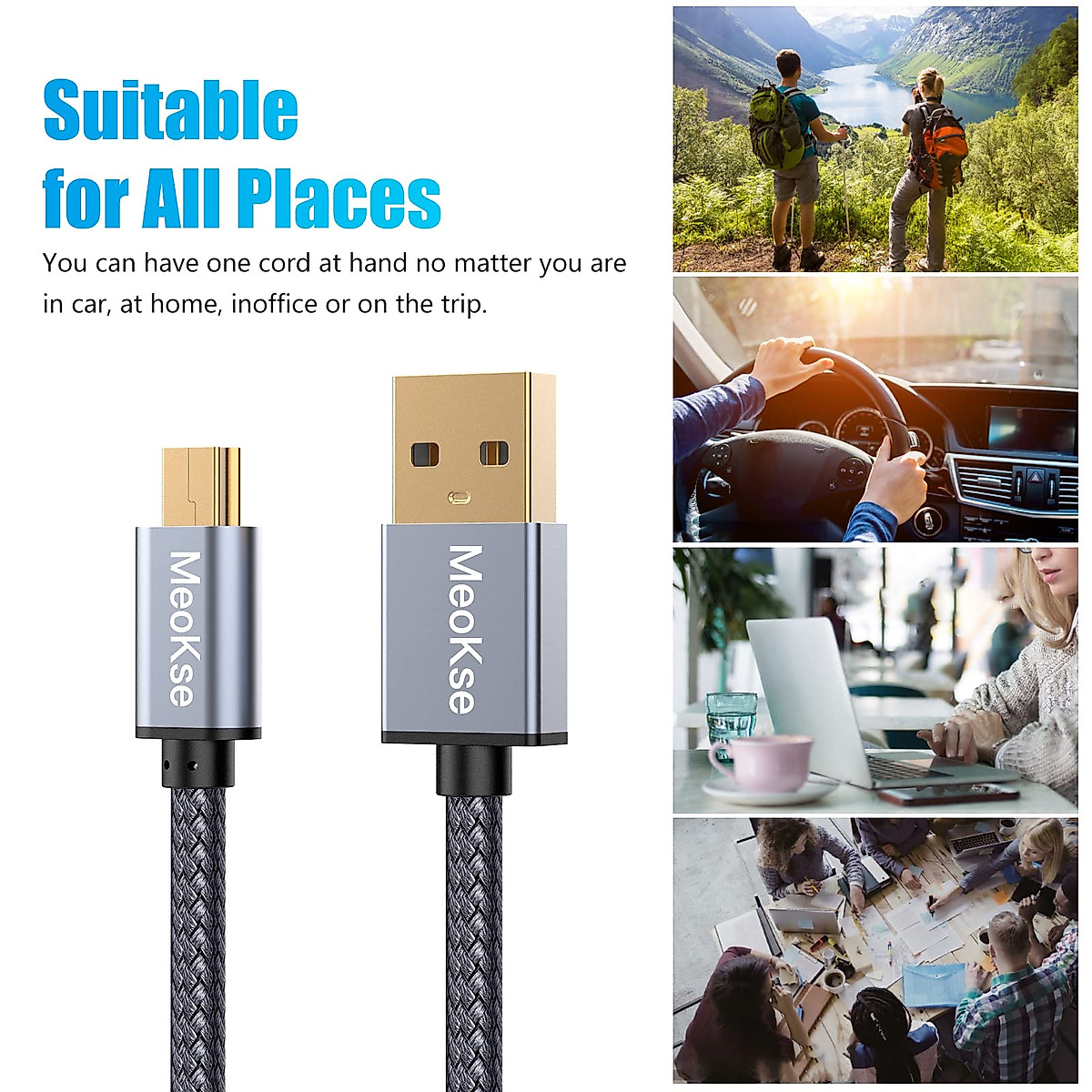 Meokse Mini USB Cable 20FT/6M Portable USB 2.0 Type A to Mini B High Speed Data Charging Cable Compatible with Hero HD, Cell Phones, MP3 Players, Dash Cams, Digital Cameras, Dash Cams