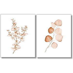 Botanical Prints Wall Art - Watercolor Eucalyptus Leaf Prints (Set of 4) - 8x10 - Unframed
