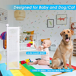 Fuumlo Retractable Baby Gates for Stairs, 33" Tall, Extends to 51" Extra Wide, Mesh Soft Pet Gate for Dog, Child Safety Gate for The House, Doorways, Hallways, House, Indoor, Outdoor(White)