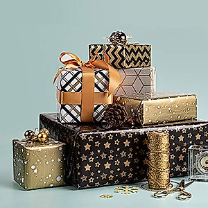 WRAPAHOLIC Wrapping Paper Roll - Black Gold Design for Birthday, Holiday, Baby Shower - 4 Rolls - 30 inch X 120 inch Per Roll