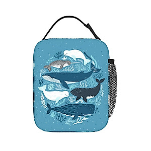 Echoserein Ocean Whale Sea Animals Lunch Bag Insulated Lunch Box Reusable Lunchbox Waterproof Portable Lunch Tote For Men Boys