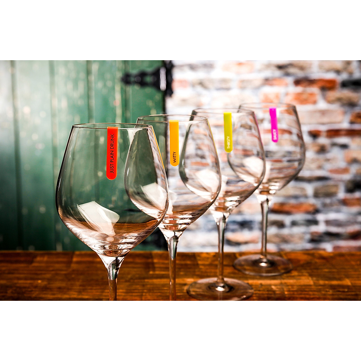 Capabunga GlassWhere Reusable Silicone Stemless Glass Identifiers with Slogans, Assorted Bright Colors Collection