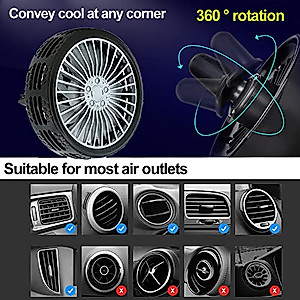 DEGEOBERLIN Car Fan USB Powered Fans Cooling Air Fan With Coloured Light Clip 360°Adjustable Vehicle Fan Portable Fan for Car Truck SUV RV Auto (Black)