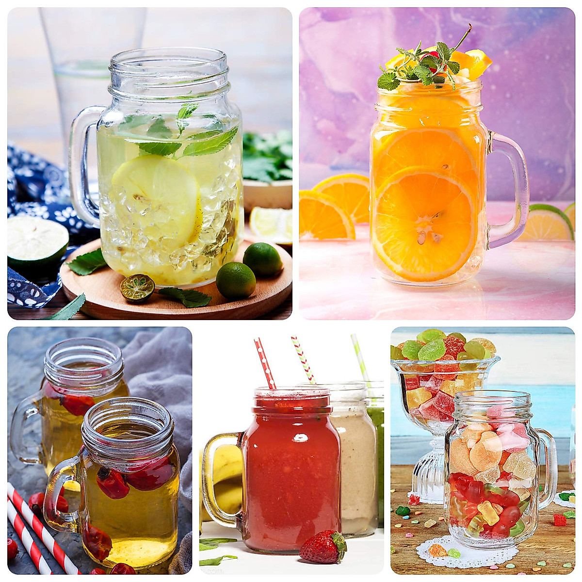 Mcupper 8oz Mason Jar Mug with Handle and Golden Lids,Set of 12 Old Fashioned Drinking Glass for Beverages, Decoration, Storage, Party Favors, Cocktails, Floats, Centerpieces and more