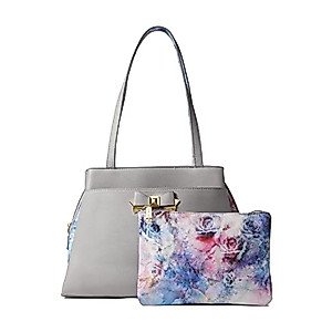 Betsey Johnson Jaime Double Handle Satchel with Pouch and Bow Grey One Size