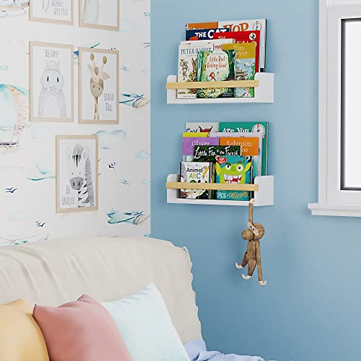 Wallniture Florida Floating Shelves for Kids Room Decor, Kids Bookshelf, Nursery Decor Wood Shelf for Wall Set of 2, White