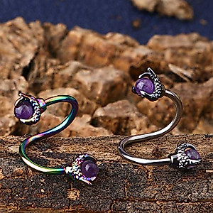 OUFER Twist Helix Earring 316L Stainless Steel Dragon Claw with Opalite Center 16G Twist Lip Labret Cartilage Upper Lobe Piercing Jewelry