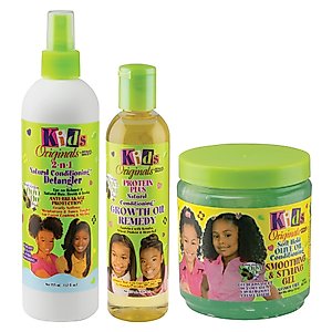 Kids Originals by Africa’s Best No More Knots! Hair Care Bundle – Detangler, Growth Oil, and Olive Oil Styling Gel for Hydration & Easy Styling (12 oz, 8 oz, 15 oz)