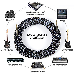 Sound harbor Guitar Cable, Guitar Amp Cord, Electric Guitar Instrument Cable 15 Feet, 1/4 Bass Guitar Cable