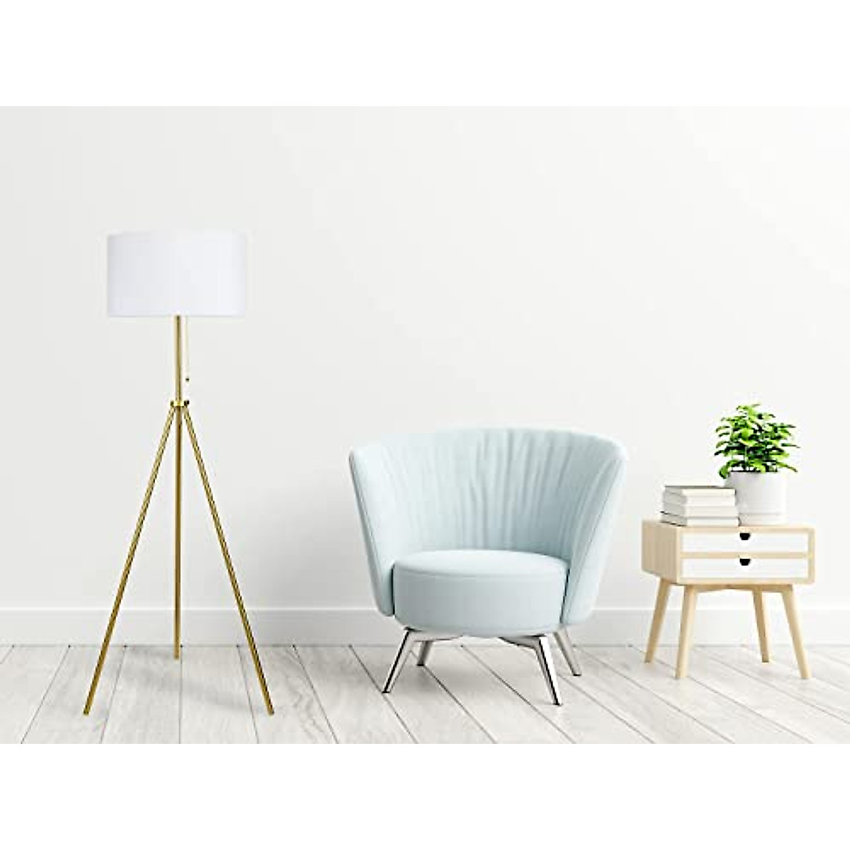 O’Bright Tripod Floor Lamp, Adjustable in Height, 100% Metal Body with Linen Drum Shade, E26 Socket, Bedside Lamp, Standing Light for Living Room, Bedroom, Office, Antique Brass