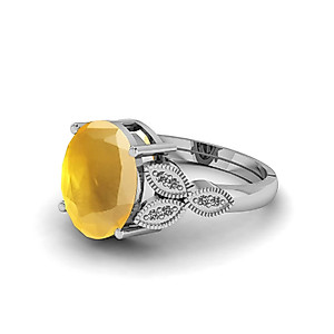 LMDPRAJAPATIS 9.00 Carat Natural Yellow Sapphire Stone Astrological Purpose Silver Plated Ring For Women's