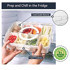 GEGEBOOM Divided Serving Tray with Lid and Handle,Portable Snackle Box Charcuterie Container,Snack tray Storage Organizer with lid,Snack Platters for Fruit, Nuts, Candy, Party, Picnic,Travel(2 Pack)