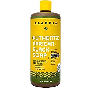 Alaffia Skin Care, Authentic African Black Soap, All in One Liquid Soap, Acne Face Wash, Moisturizing Body Wash, Shampoo, Shaving Soap, Shea Butter, Eucalyptus Tea Tree , 32 Fl Oz