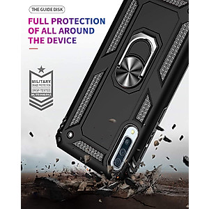 TJS Compatible with Samsung Galaxy A50 2019 Case, with Tempered Glass Screen Protector Metal Ring Magnetic Support Kickstand Heavy Duty Drop Protector Phone Case Cover (Black)