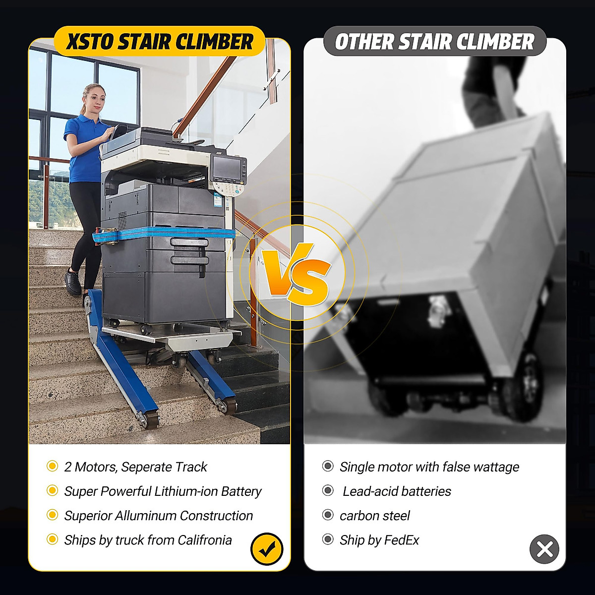 XSTO CT420C Powered Heavy Duty Track Stair Climbing Hand Truck, 926 lbs Load Capacity, Electric Semi-Automatic Stair Climber Cart for Material Handling