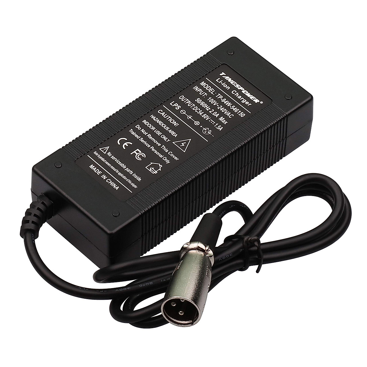 TANGSPOWER Charger 48v Output 54.6V 1.5A 48 Volt 3-pin XLR Male Plug for 54.6 Volt 13S 12Ah Lithium Battery Charger