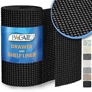 BAGAIL Drawer Liner, 12 in X 10 Ft Non-Adhesive Shelf Liners for Kitchen Cabinets, Thick Strong Grip Liners for Desk, Shelves, Bathroom Drawers, Cabinet Protection - Black