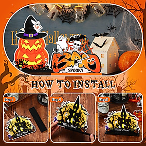 Wonderjune 9 Pcs Halloween Wooden Table Decorations Duplex Printing Happy Halloween Centerpiece Signs Pumpkin Gnome Ghost Table Centerpiece Boo Spooky Themed Trick or Treat Sign for Party Halloween