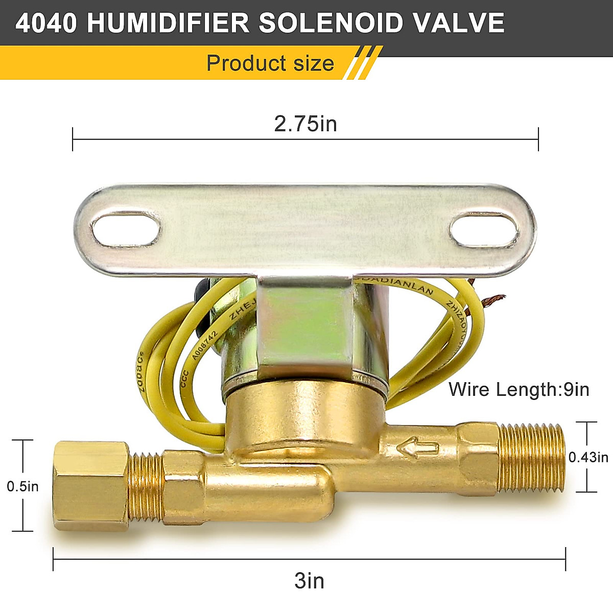 4040 Humidifier Solenoid Valve Replacement 24V,2.3W,60Hz Brass Humidifier Solenoid Valve Replace A2012-S118,B2035-S2,B2035-S5 Fit for A-prilaire Humidifier 400, 500, 600 and 700 series by Fetechmate
