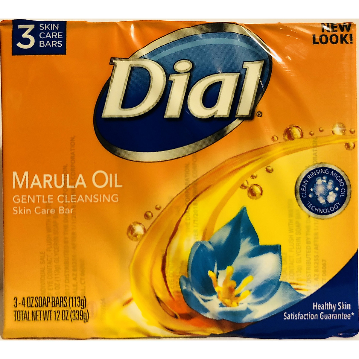 Dial Skin Care Bar - Marula Oil - Gentle Cleansing - 4 OZ (113 g) Per Bar - 3 Count Bars Per Package - Pack of 4 Packages