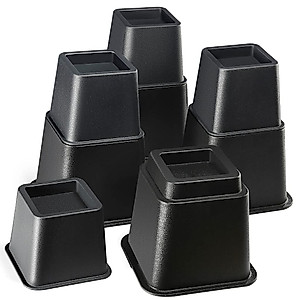 Adjustable Bed Risers - Stackable Bed Frame Risers for Elevation & Under-Bed Storage - Heavy-Duty Furniture Riser for Table, Couch, Desk, and Chair - Set of 4 Large & 4 Small Bed Lifts - Black Home It