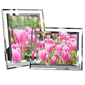 Amazon Brand – Pinzon 5x7 Mirror Glass Photo Frame For photo Size 7x5, Glass Picture Frames for Desk Display (Set of 2)