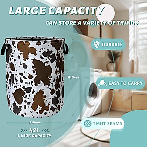 Cows Skin Brown Print Laundry Basket Foldable With Handles Tote Bag Oxford Cloth Animal Funny Laundry Hamper Clothes Storage Bucket Toy Organizer 18.9" x16.5" For Bathroom/Laundry/Bedroom