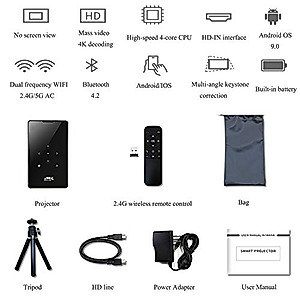 Projector Mini Video Projector Portable 55 ANSI Lumens Built-in Dual Speakers 20000 Hours Home Theater Support HD 1080P HDMI/USB/VGA/AV