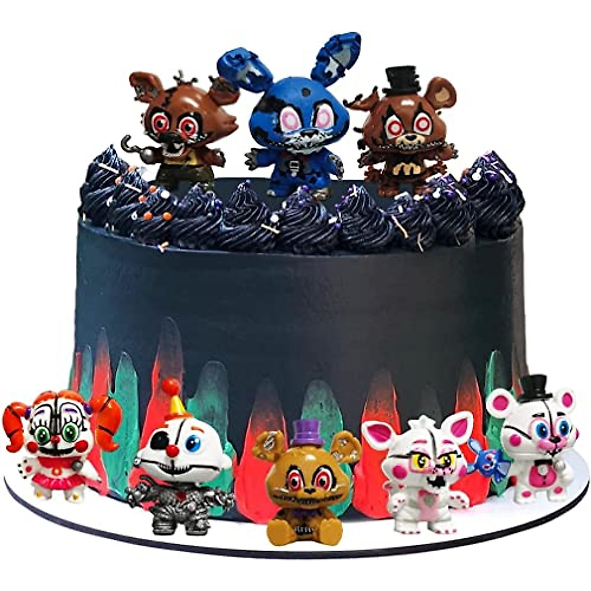 8 pcs Cake Toppers Gift for Kids, Freddy Five Nights Toys Cake Decorating, 2.3" - 3" with 50 PCS Waterproof Stickers for Party