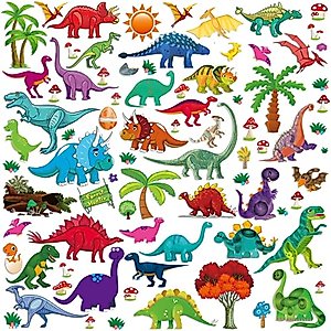 Dinosaur Wall Decals, 77 Dinosaur Stickers, Dinosaur Room Decor for Boys Girls, Toddler Kids Wall Decor in Assorted Dino Stickers for Bathroom Bedroom Playroom, Baby Nursery Wall Art Poster