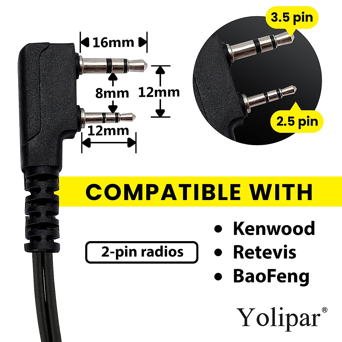 Yolipar Single-Wire Earpiece Surveillance Kit Compatible with Retevis H-777 RT1 RT21 RT22 BaoFeng, BTECH, Kenwood, Arcshell AR-5 Walkie Talkie with PTT Mic D-Shaped Clip-Ear Headset
