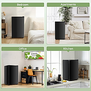 Zibbizo Upgraded Mini Fridge for Bedroom 3.2 Cu.Ft Small Refrigerator with Freezer for Dorm Office, Compact Single Door Adjustable Thermostat Low Noise, 17.5" D x 17.7" W x 31.5" H, Black